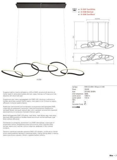 Redo 01-2599 - LED Stmívatelný lustr na lanku BIAS LED/108,6W/230V 3000K černá