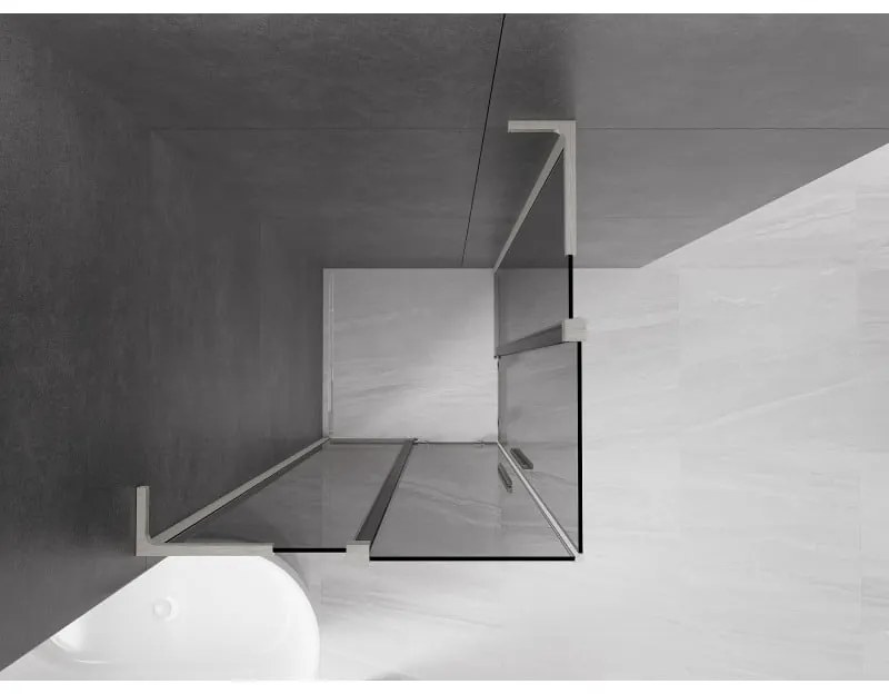 Mexen Velar L Duo, sprchový kout s posuvnými dveřmi 100 x 100 cm, 8mm šedé sklo, broušená ocel, 871-100-100-02-43-97