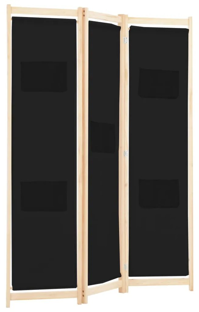 3-dílný paraván - textil - černý | 120x170x4 cm