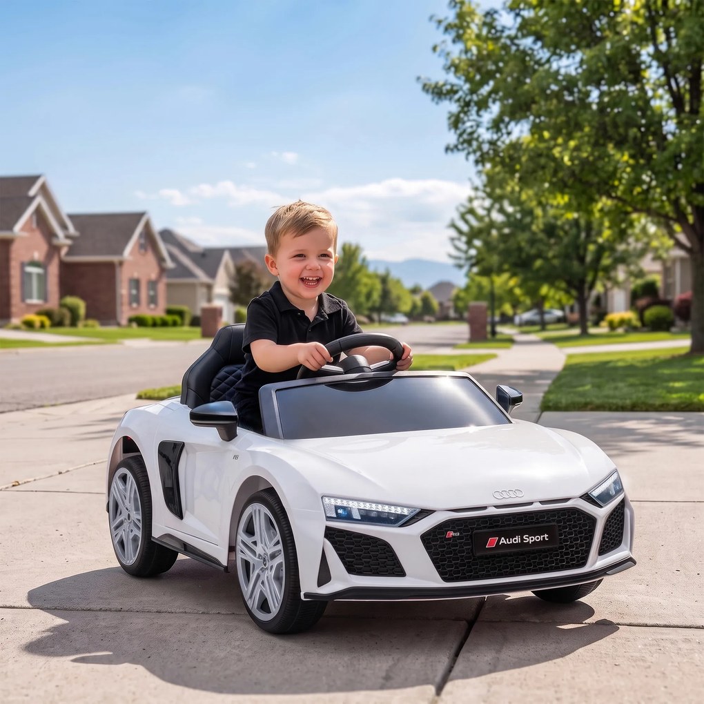 AIYAPLAY Dětské elektrické auto 12V Dětské auto s dálkovým ovládáním Lithium-akumulátor 2 motory Plynulý start Zadní odpružení Bílá