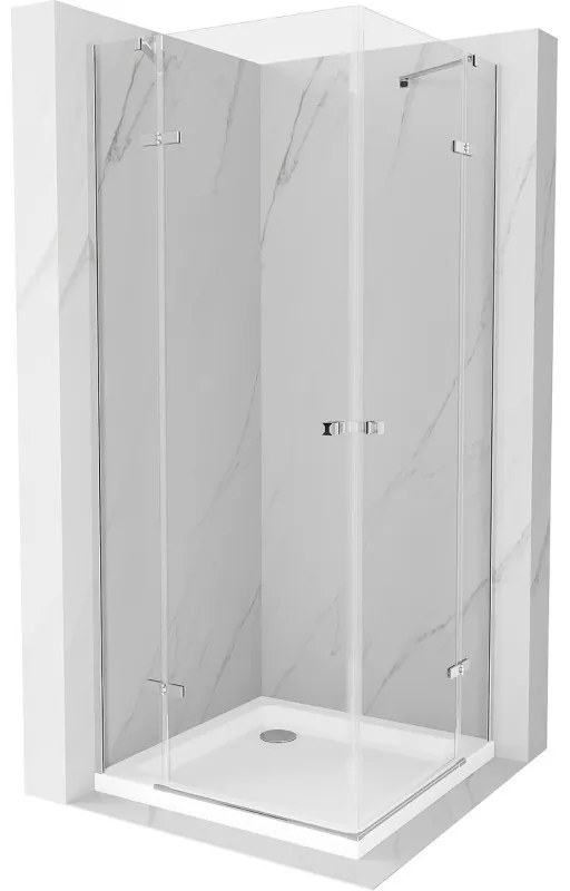 Mexen Roma Duo sprchový kout s otočnými dveřmi 70 x 70 cm, Průhledné, Chromovaná + sprchová vanička Flat - 854-070-070-01-02-401