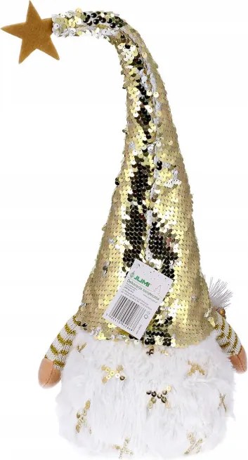 Vánoční dekorace skřítek s flitrovaným kloboukem 48 cm