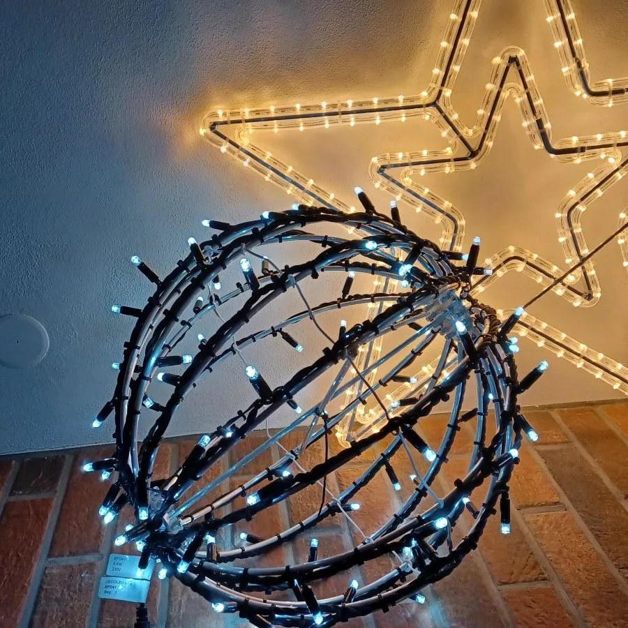 3D LED svítící koule na zahradu, pr. 60 cm, ledově bílá, černý kabel, IP67, hliník, Easy fix