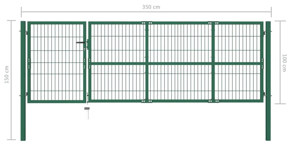 vidaXL Zahradní plotová brána se sloupky 350 x 100 cm ocel zelená