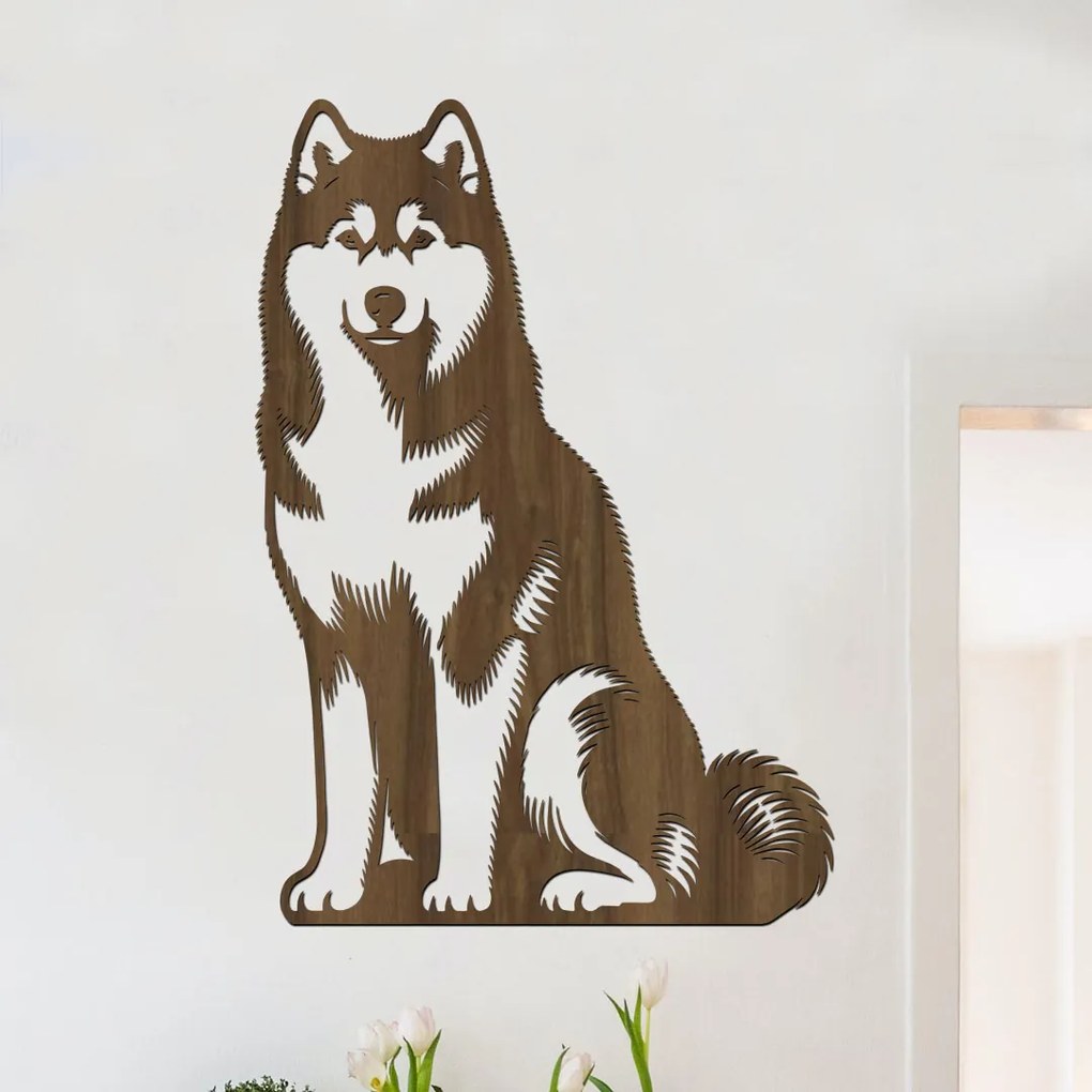 dřevo života Dřevěný obraz psa Husky Zvolte rozměr (cm): 24x40, Zvolte barvu dekoru: Černá