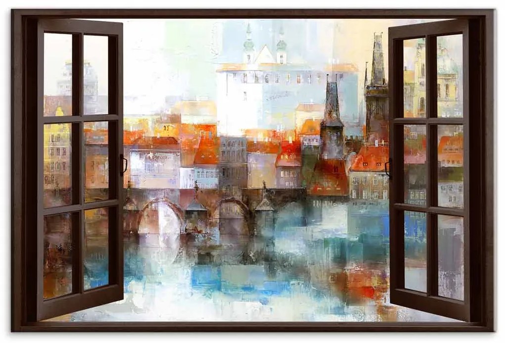 3D obraz okno pražské panorama Velikost (šířka x výška): 120x80 cm