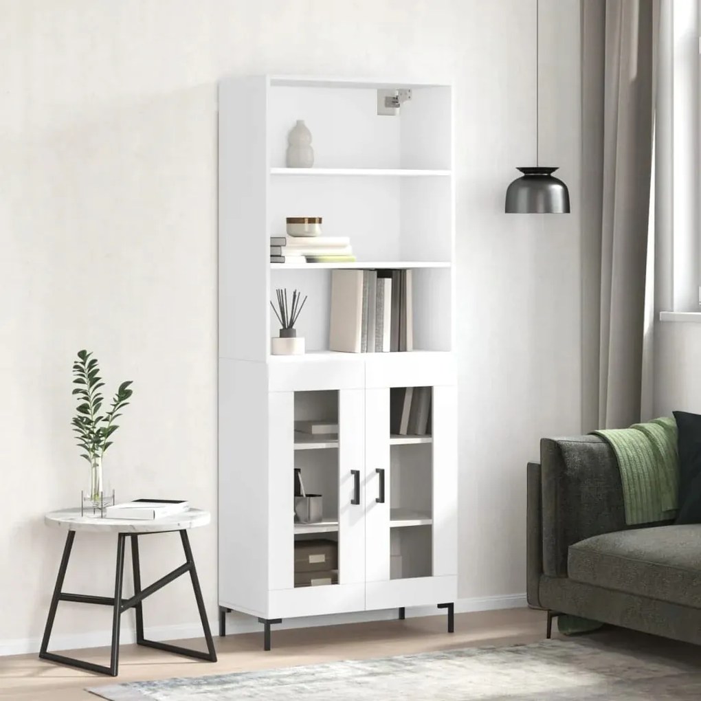Fionshop 263888320 Skříň highboard bílá 69,5 x 34 x 180 cm kompozitní dře