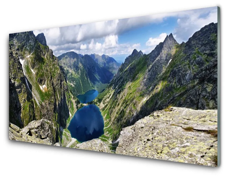 Obraz na skle Hory Údolí Jezera Vrcholy 125x50 cm
