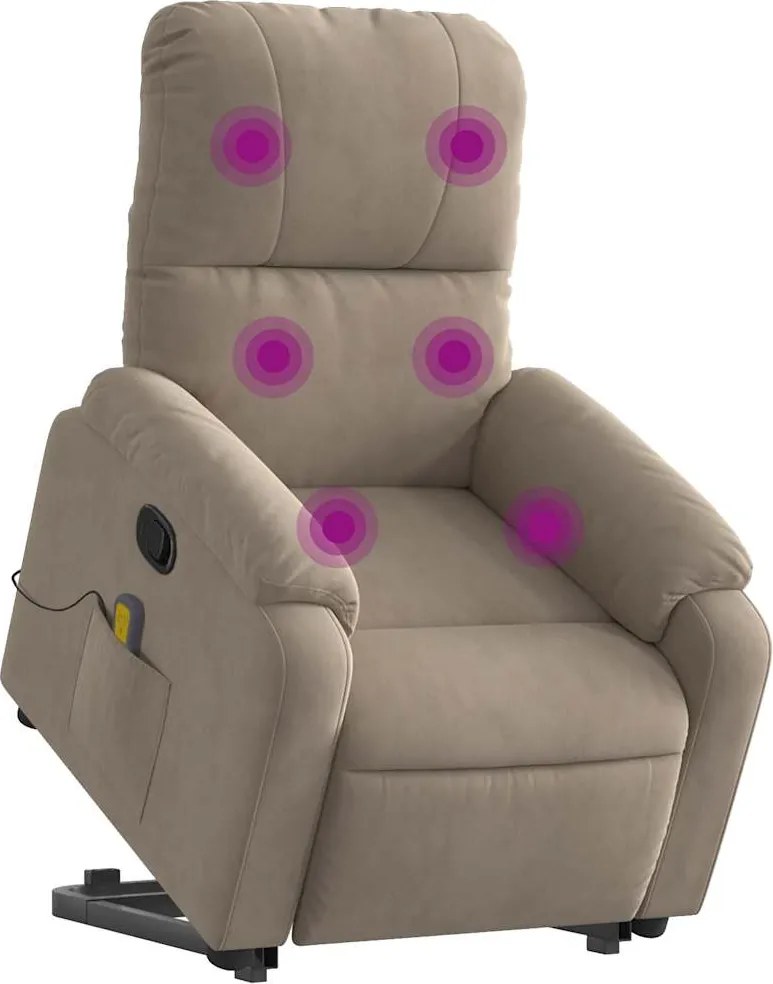 Zvedací masážní polohovací křeslo taupe tkanina z mikrovlákna 3204936