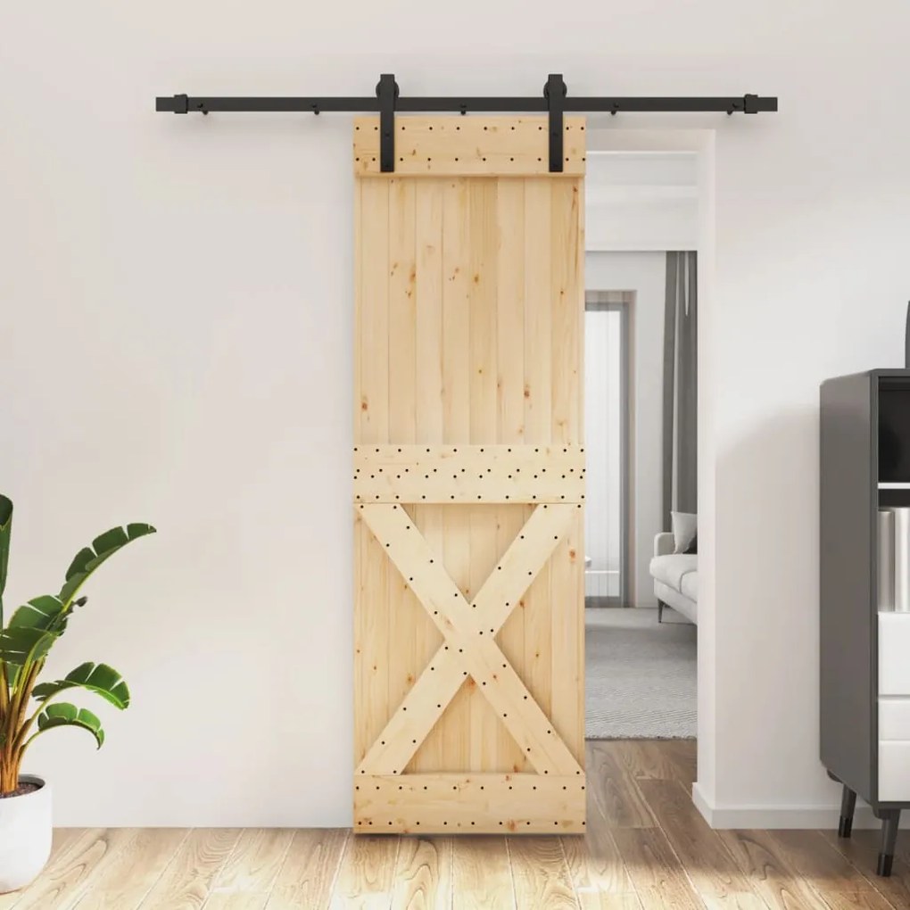 Posuvné Dveře S Kováním 70 X 210 Cm Masivní Borové Dřevo