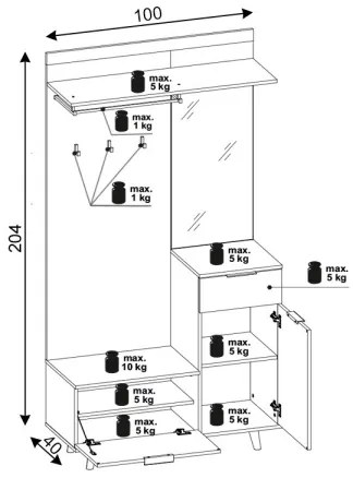 Předsíňová stěna se zrcadlem SVEN hnědá/bílá