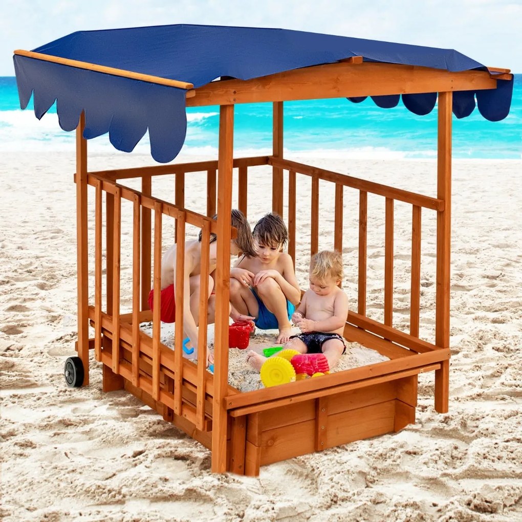 Costway Dřevěné pískoviště pro děti Dětská herna s Playhouse Natural + Blue