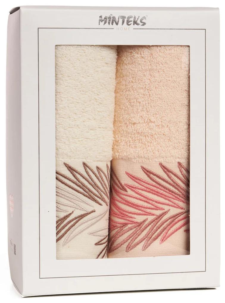 Tegatex Dárkový set 2 ručníků – lístky růžová béžová