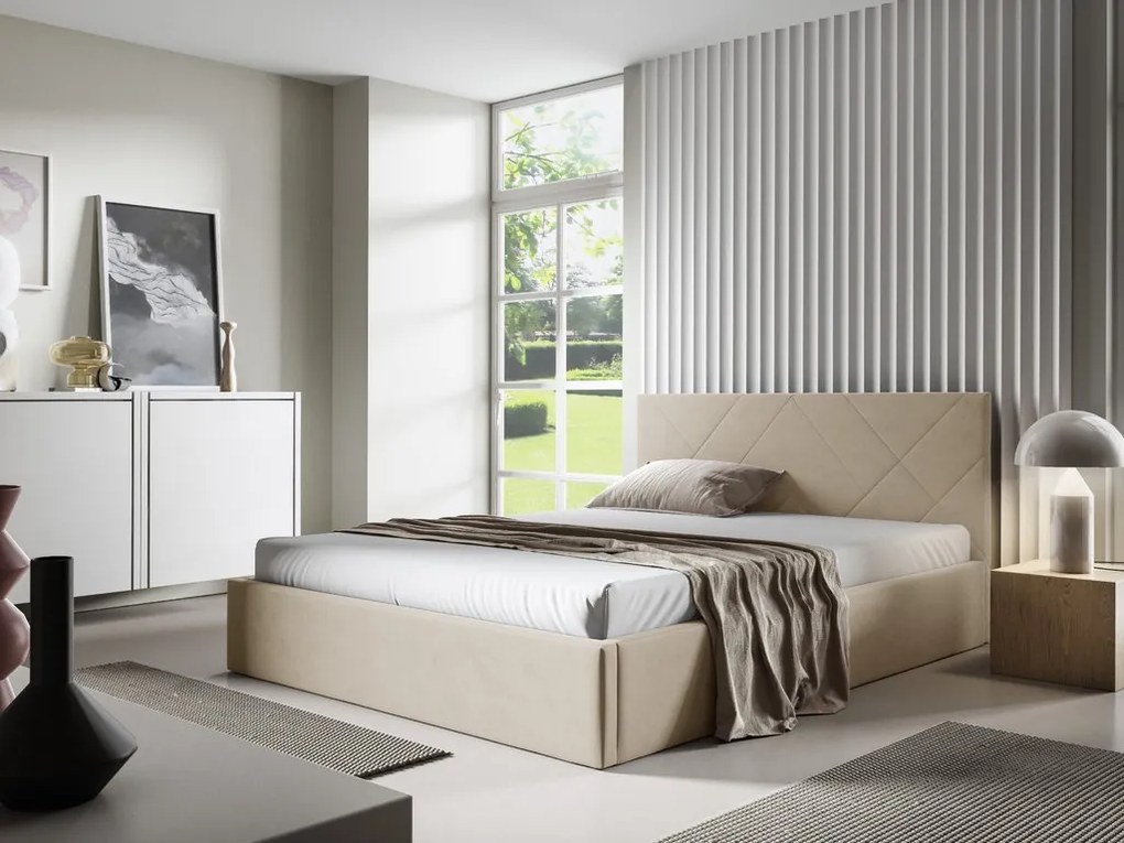 Eka Čalouněná postel SARAH 140x200 cm Barva látky Trinity: Hnědá (Trinity 2307), Úložný prostor: Bez úložného prostoru