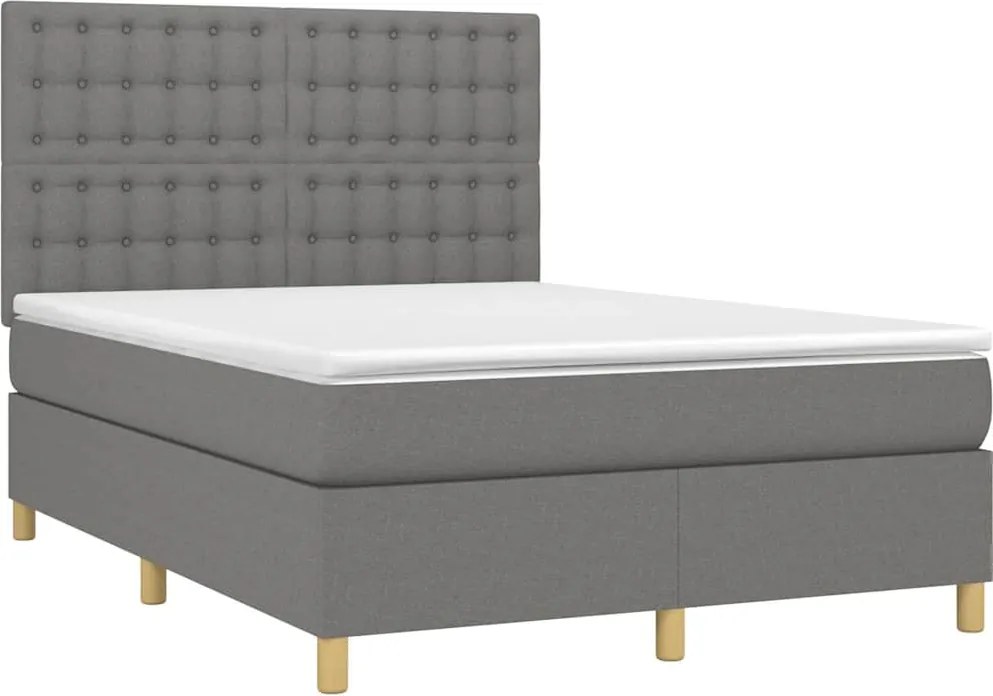 Box spring postel s matrací a LED tmavě šedá 140x200 cm textil 3135758