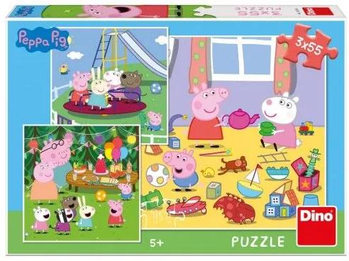Puzzle Peppa Pig na prázdninách 3x55 dílků v krabici 27x19x4cm