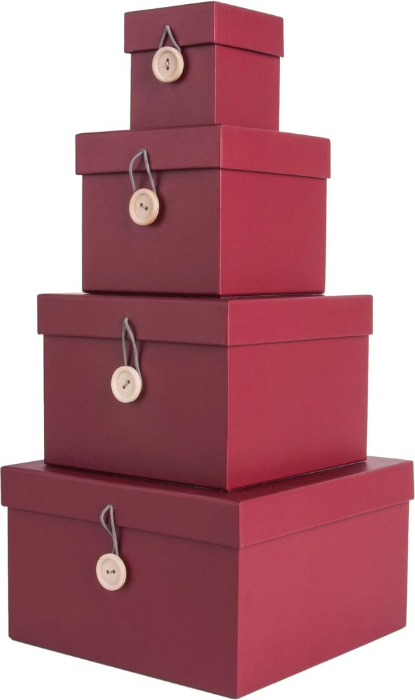PRESENT TIME Sada čtyř vínových papírových boxů Uniform 7 × 7 × 8 cm, 11,5 × 11,5 × 10 cm, 15,5 × 15,5 × 11,5 cm, 20 × 20 × 12 cm
