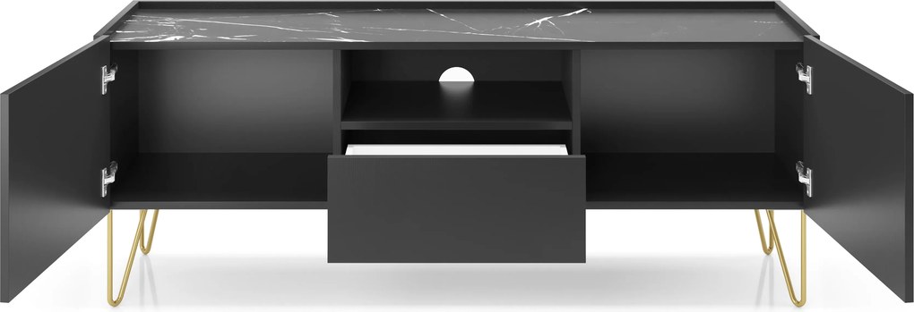 PSK Televizní stolek HOPE, Černá/Marmur Black Royal 144 cm