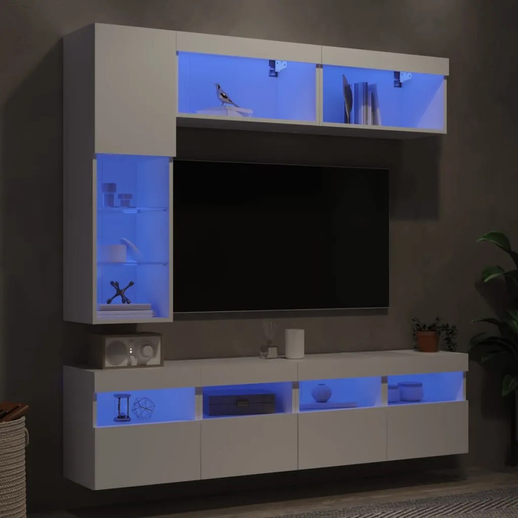 7dílná obývací stěna s LED osvětlením bílá - Default Title