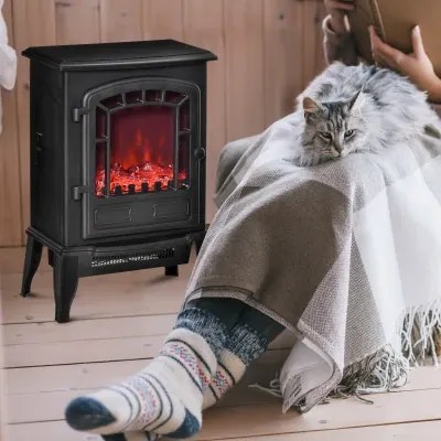 HOMCOM Elektrický krb na podlahu, 2 stupně vytápění, realistický plamenový efekt, všestranný