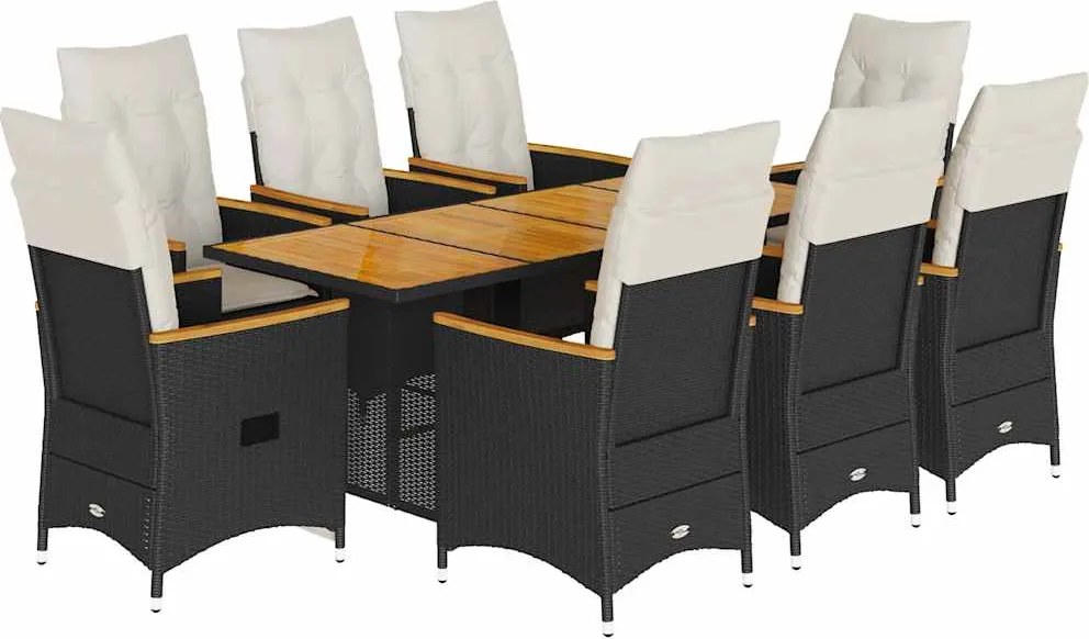 9dílný zahradní jídelní set s poduškami černý polyratan 3276842