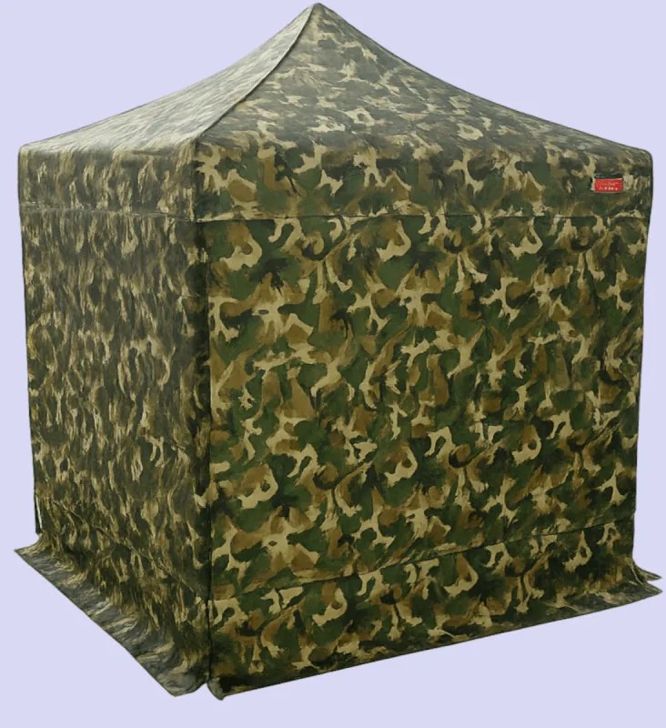 Nůžkový stan 2x2m ocelový, 4 boční plachty, Maskáčová