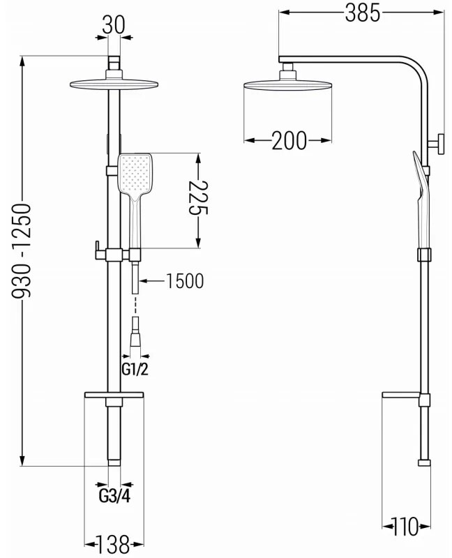 Mexen - Q62 sprchový set s horní hlavicí čtvercovou, černá, 798626295-70