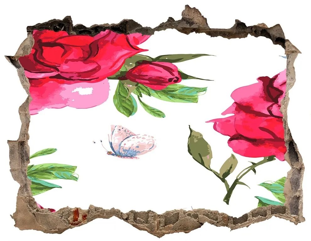 Wallmuralia 3D díra nálepka Červené růže 95x64 cm