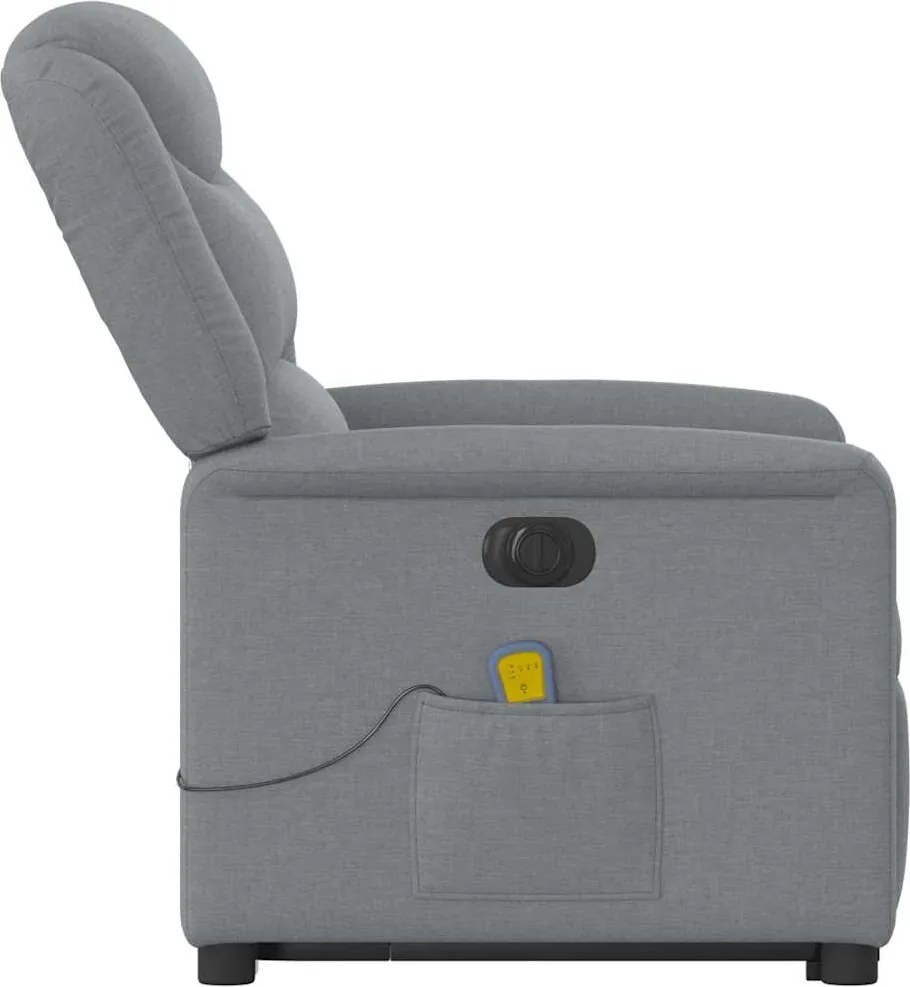 Elektrické zvedací masážní polohovací křeslo světle šedé textil 3303224