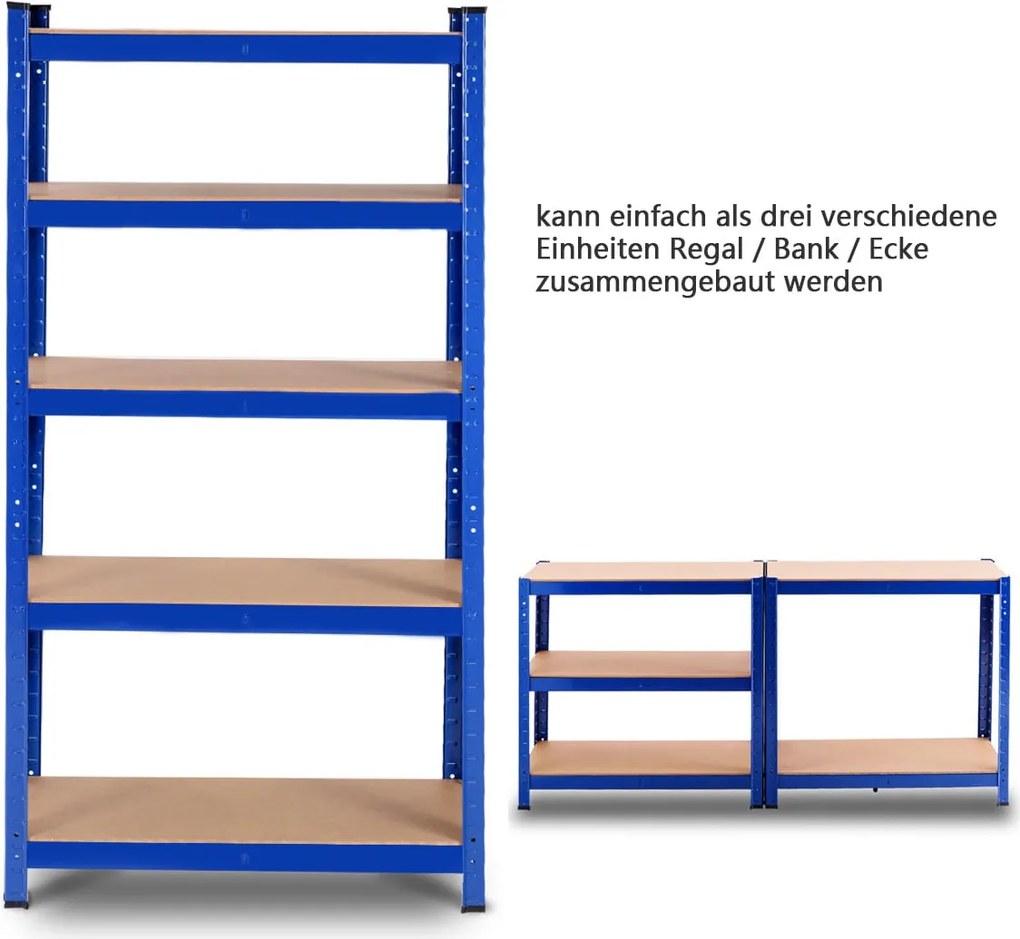 Costway Úložný regál 5 úrovní s kovovým rámem, nosnost do 650 kg, modrý