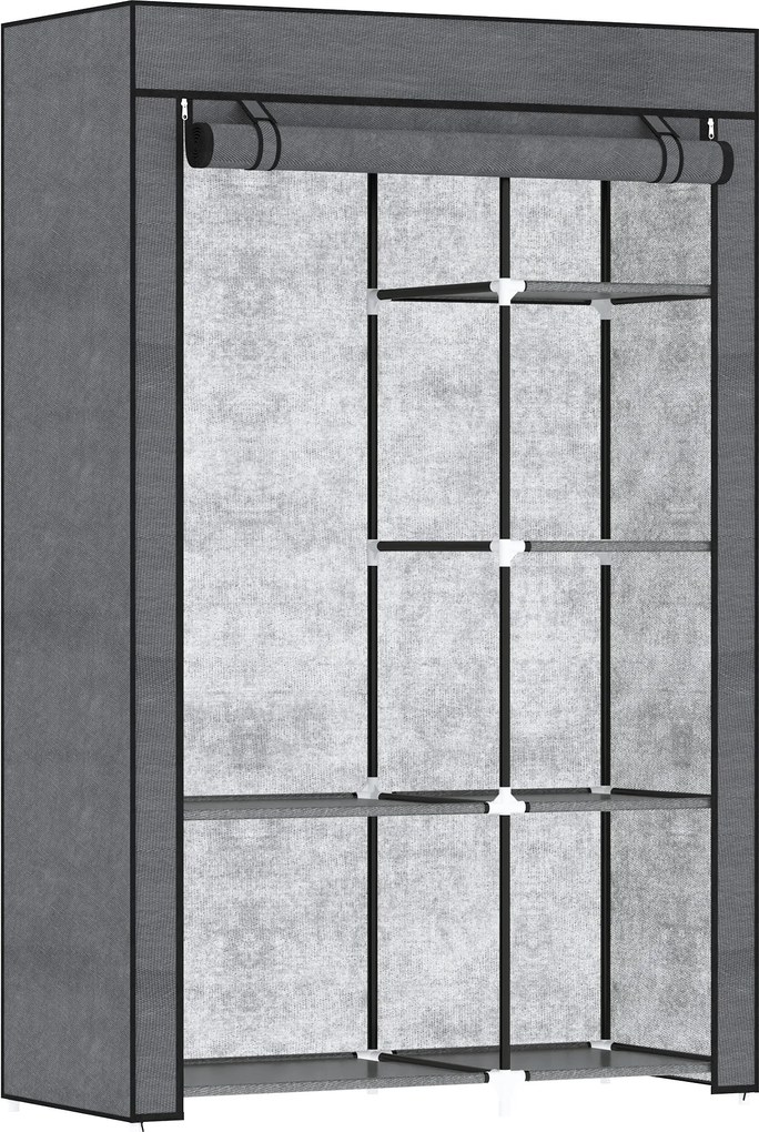 HOMCOM Textilní Šatní Skříň s 6 Policemi, Šatní Tyč, Zipová Skříň do Předsíně a Ložnice, 103 x 43 x 162,5 cm, Tmavě šedá | Aosom