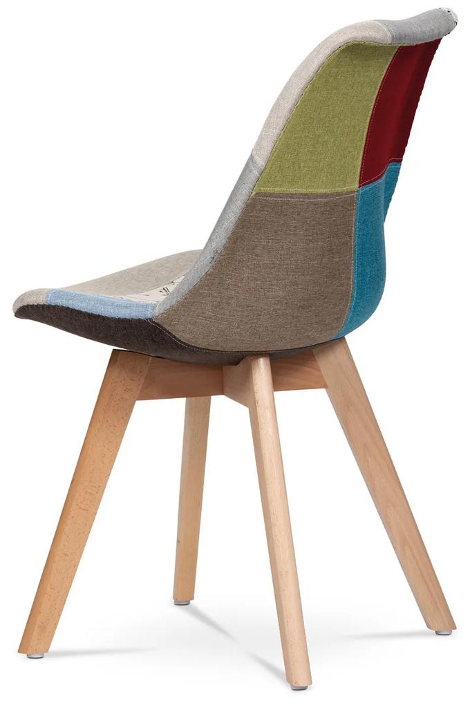 Jídelní židle, potah látka patchwork, dřevěné nohy, masiv přírodní buk - CT-764 PW2