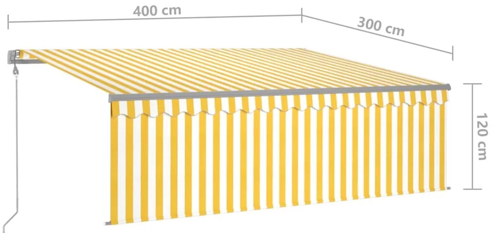 vidaXL Marketos Automatická zatahovací markýza s roletou 4 x 3 m žlutobílá