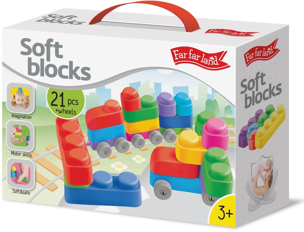 Stavebnice far far land soft blocks plus wheels 21 pcs + 16 wheels