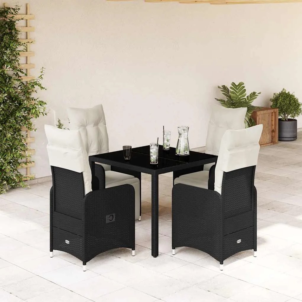 5dílný zahradní bistro set s poduškami černý polyratan 3277136