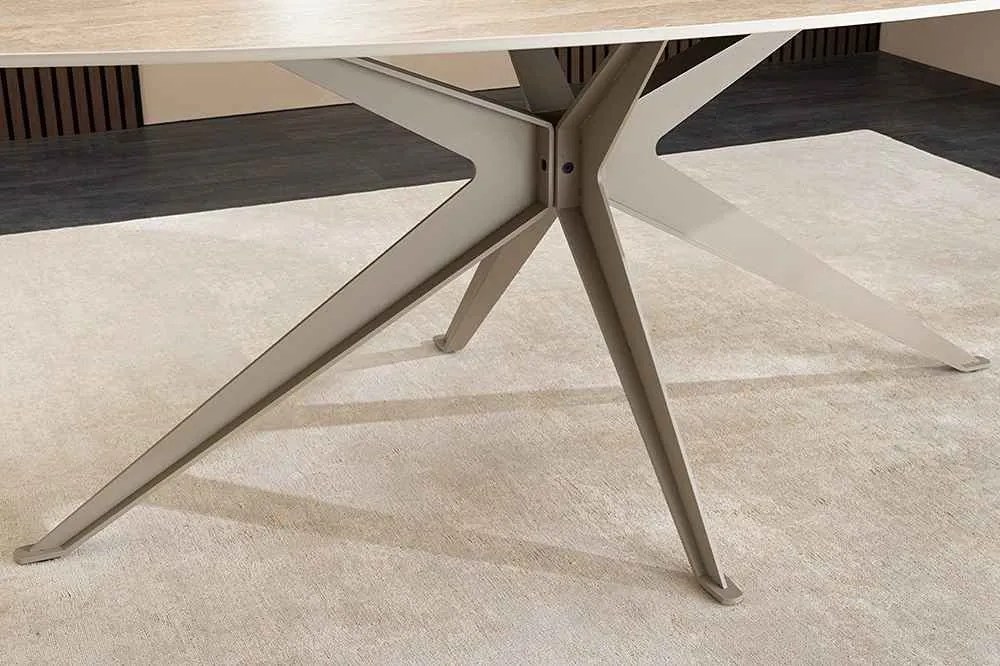 Oválný keramický jídelní stůl Tavorian 220 cm travertin / šampaňský