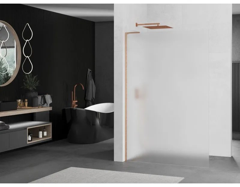 Mexen Kioto L, sprchová zástěna Walk-In 80 x 200 cm, 8mm sklo námraza, měděný matný profil, 800-080-103-65-30