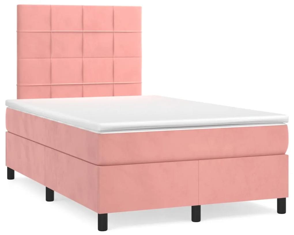 vidaXL Box spring postel s matrací a LED růžová 120 x 190 cm samet