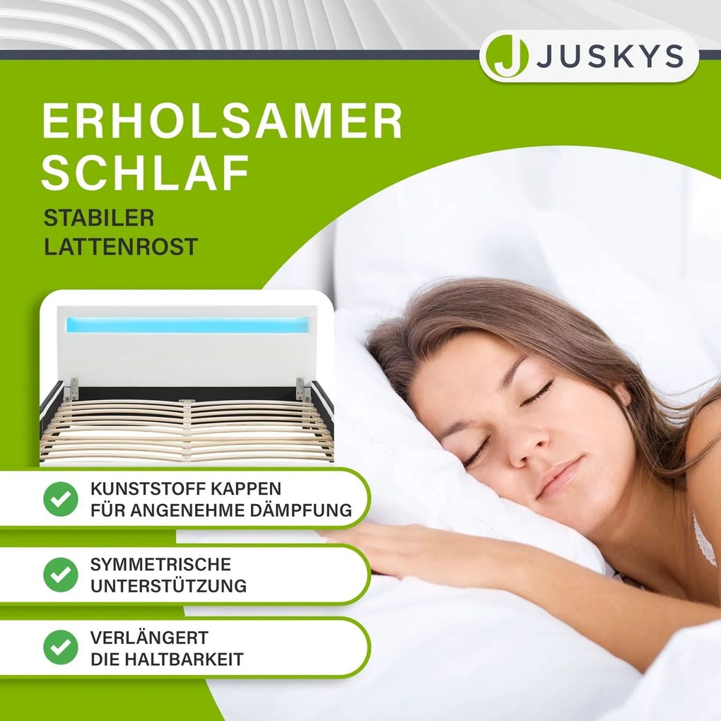 Juskys Čalouněná postel Sevilla s LED osvětlením Barva: černá, Velikost: 140 × 200 cm