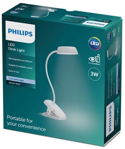 Philips - LED Stmívatelná lampa s klipem DONUTCLIP LED/3W/5V 1200 mAh bílá