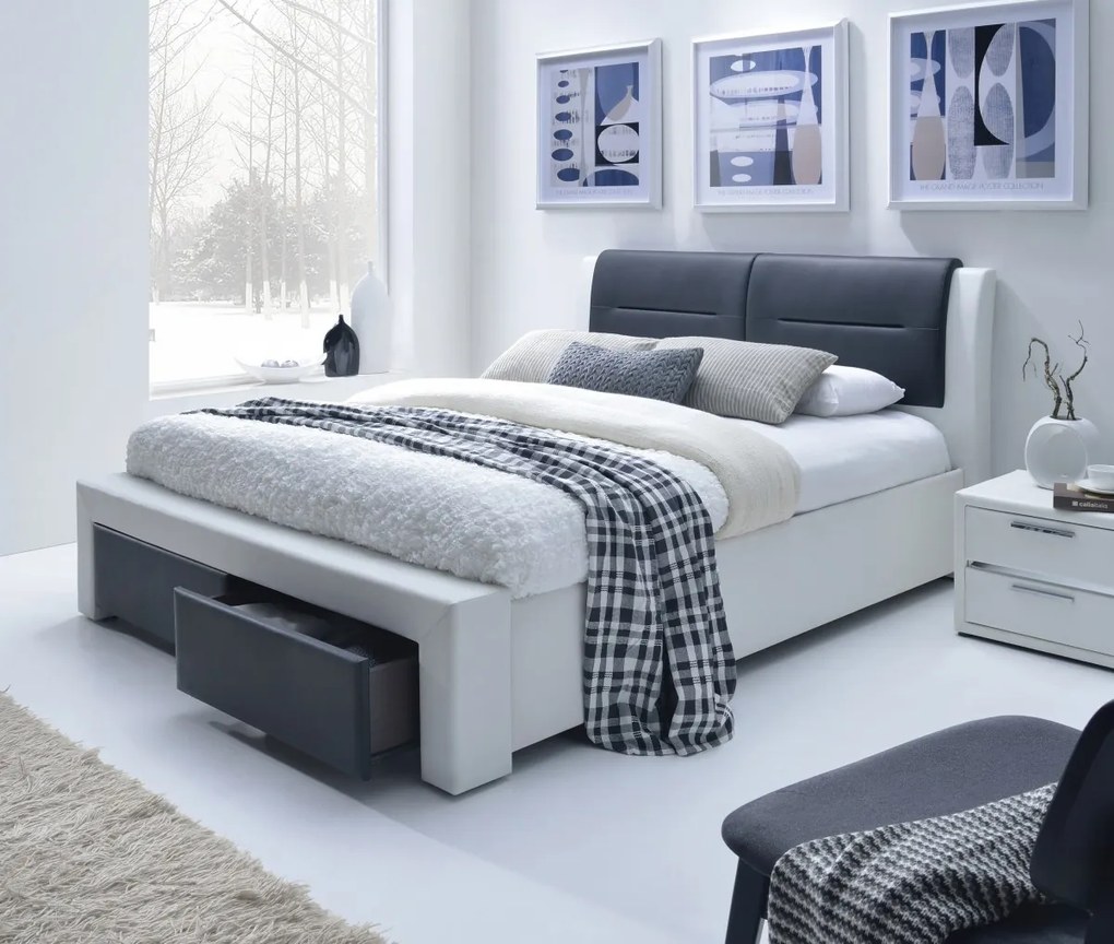 Čalouněná postel Cassandra2 160x200 dvoulůžko - bílo-černá