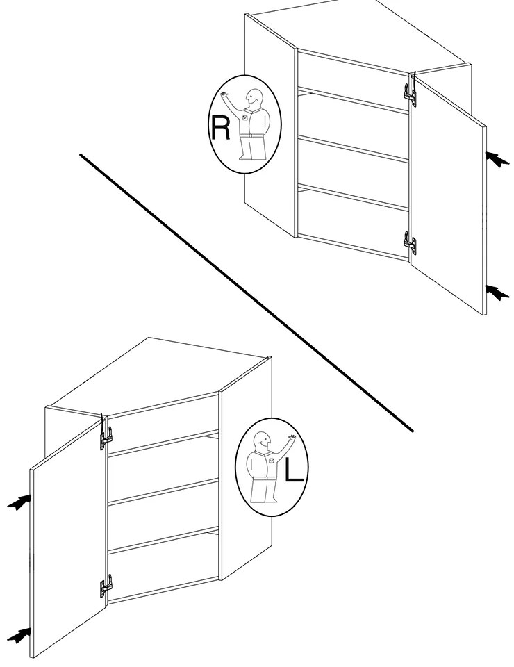 SIENA | horní skříňka 60x60 GN-90 1F (45°) rohová s policemi | 60x60 cm | UNI | VYSOKÁ | černá