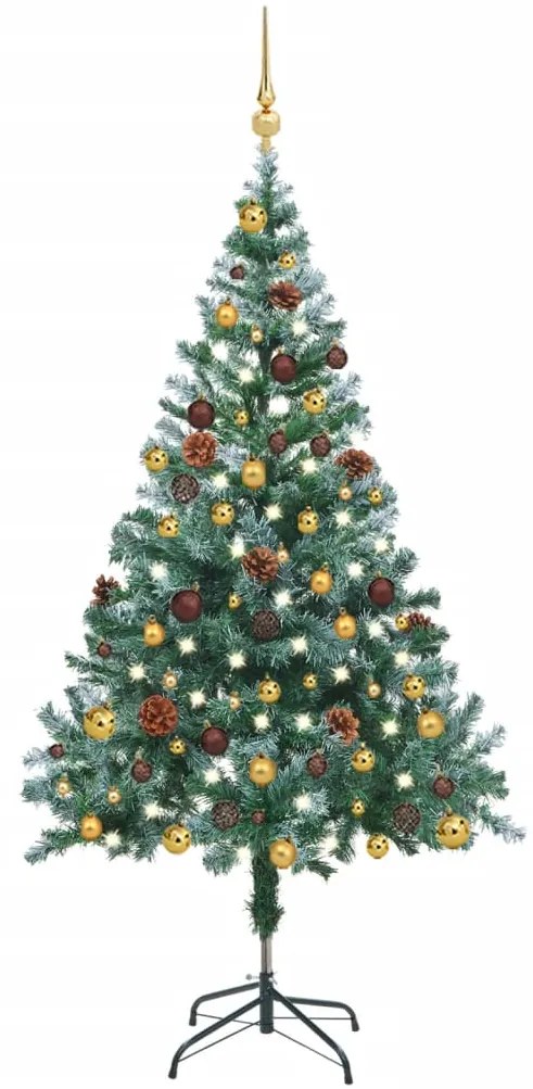 3077527 vidaXL Námrazou pokrytý vánoční stromek LED a sada koulí šišky 150 cm