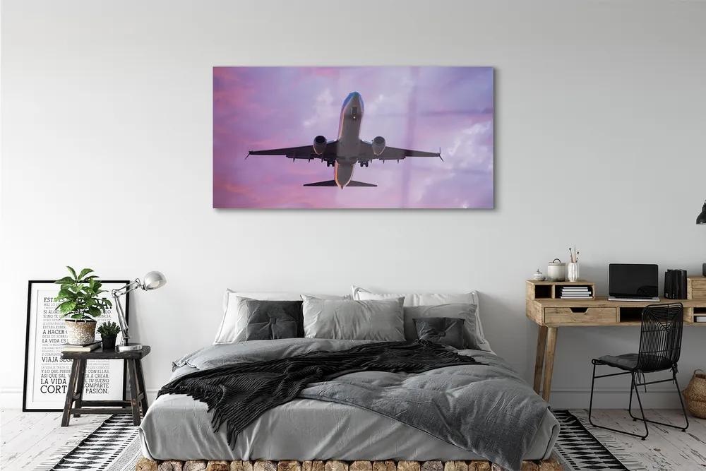 akrylový obraz Mraky obloha letadlo 140x70 cm