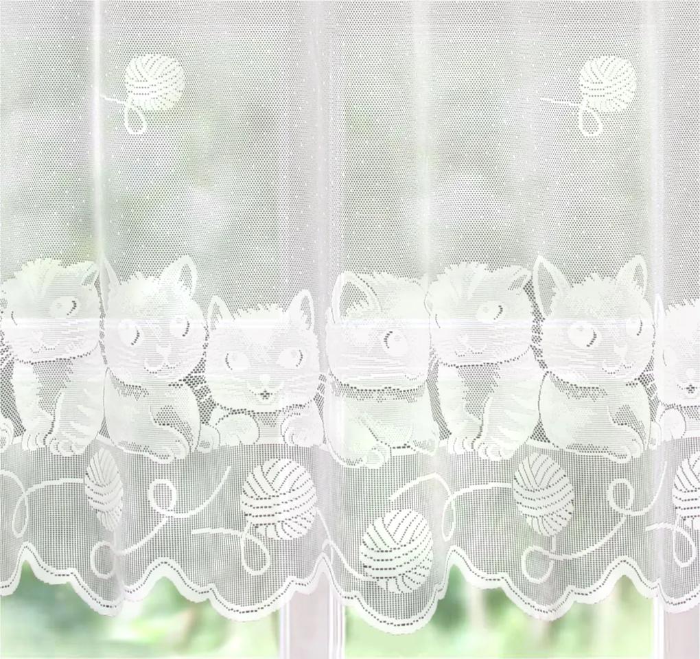 Záclona žakárová, Kočky metráž, bílá 140 cm