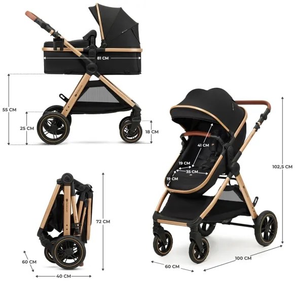 KINDERKRAFT - Kombinovaný kočárek 3v1 ESME Pure black + autosedačka MINK PRO