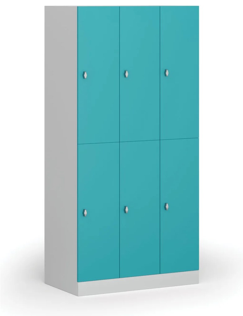 Šatní skříňka S1 s úložnými boxy, 6 boxů, 1850 x 900 x 500 mm, demont, otočný zámek, zelené dveře