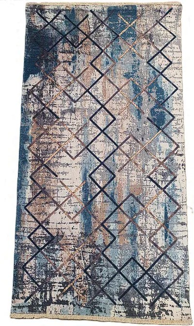 HU Moderní béžovo-modrý koberec Banco 1025-MAVI se vzorem čtverců Rozměr: 60x110 cm