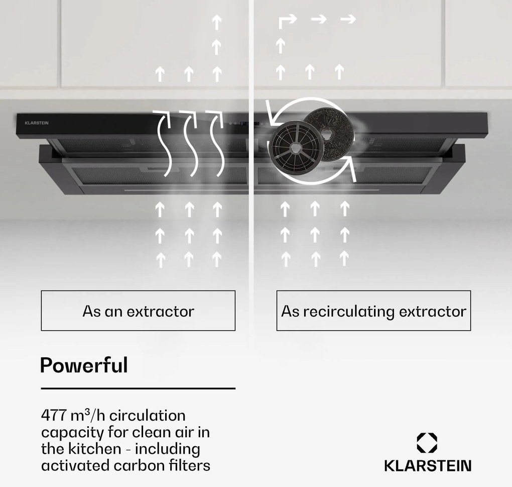 Klarstein Mariana 90 Neo, plochá digestoř, 90 cm, 640 m³/h, odsávání vzduchu, LED