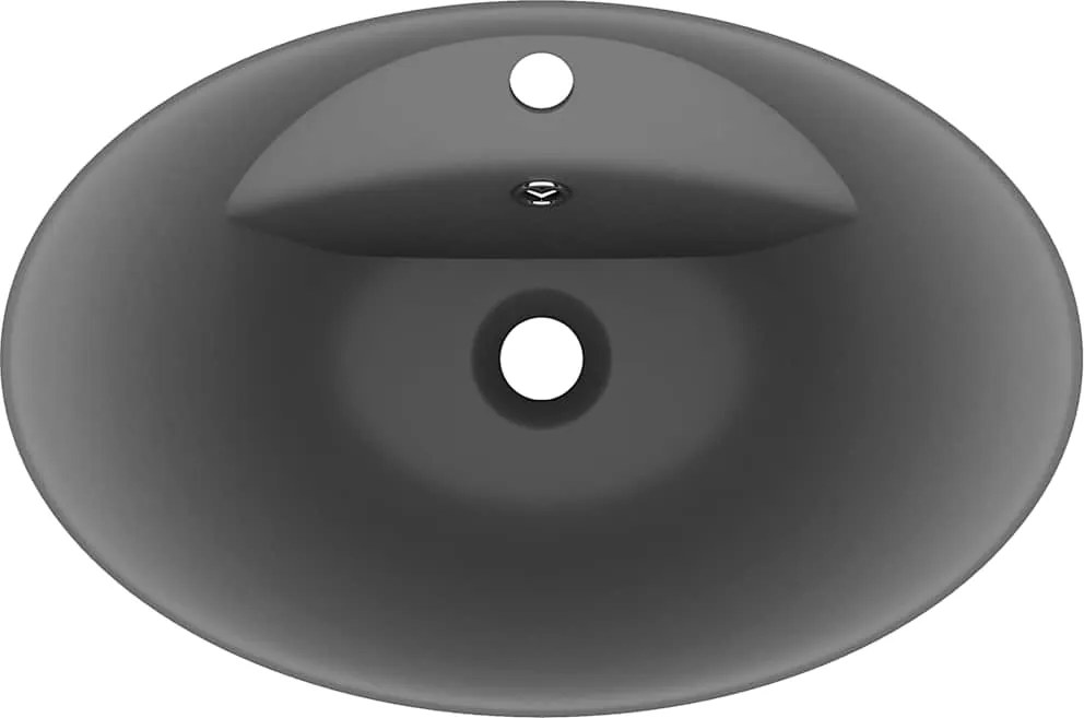 Luxusní umyvadlo přepad oválné tmavě šedé 58,5 x 39 cm keramika 146939